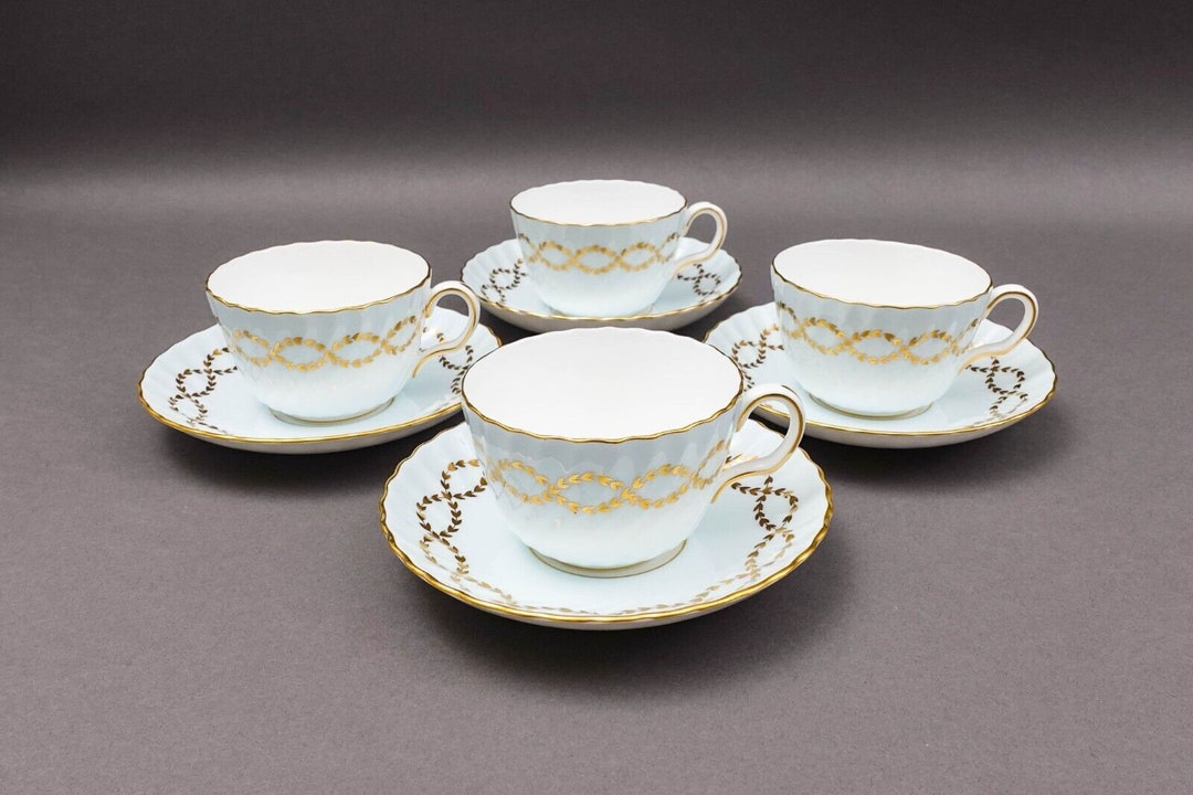 Minton England S600 Gold Laurel Leaves Light Blue Tea Cup & Saucer Set ...