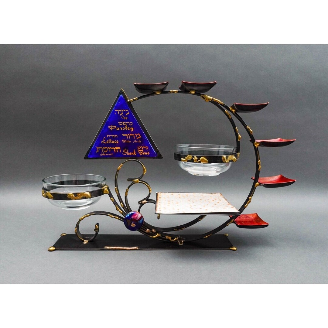 Gary Rosenthal Mixed Metal Fused Glass Judaica Hanukkah Seder Plate ...