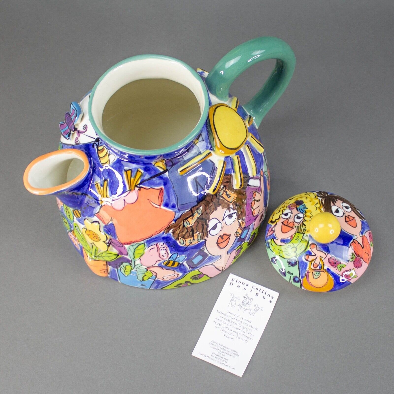 Fiona Collins Signed Hand Painted Colorful Ceramic Studio Art Pottery ...