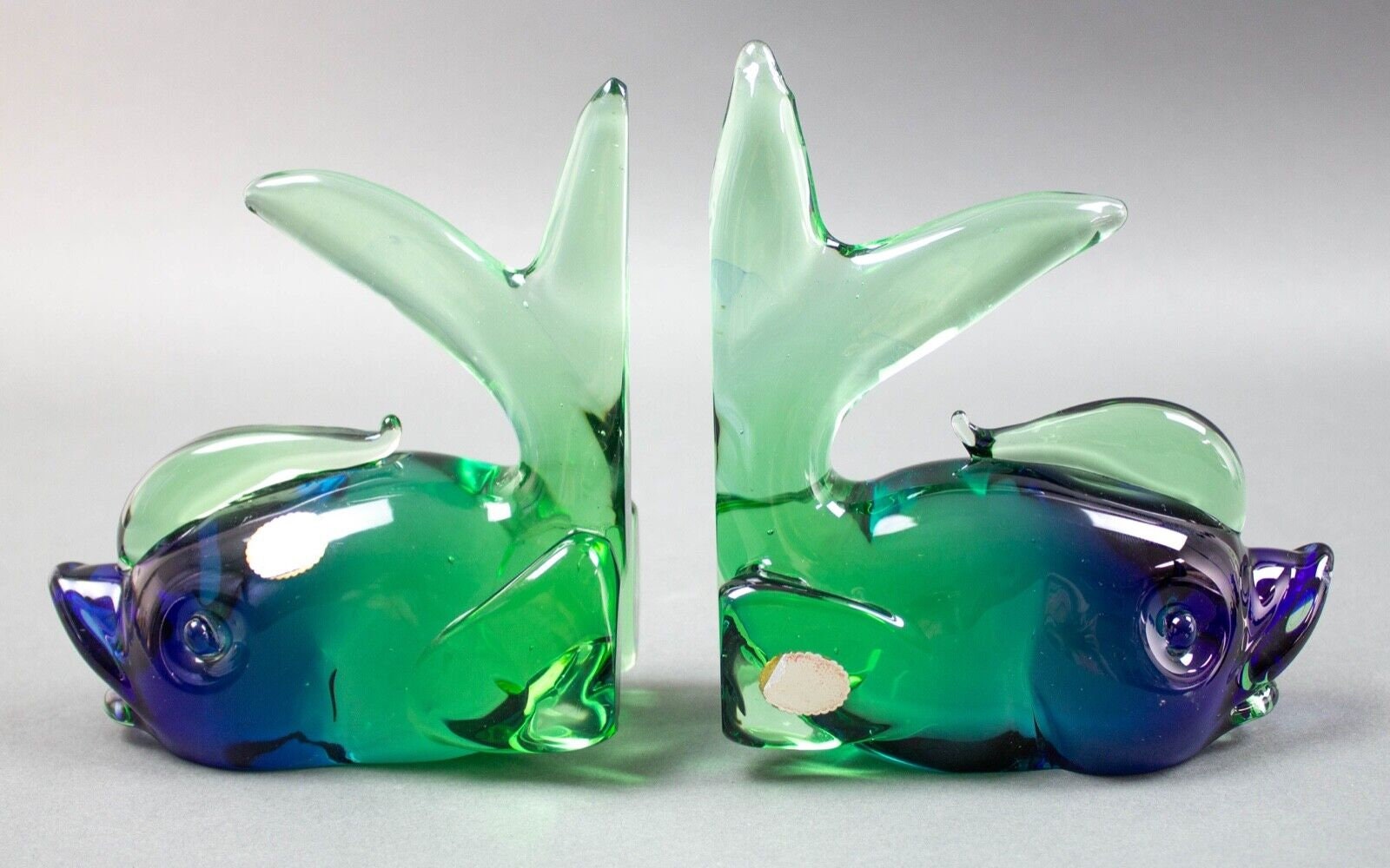 Archimede Seguso Italy Murano Glass Fish Bookends Sommerso Sculpture ...