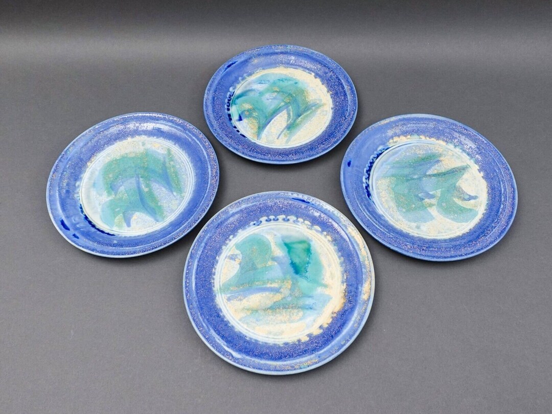 Edgecomb Potters Maine Blue Green Crystalline Glazed Pottery Salad ...