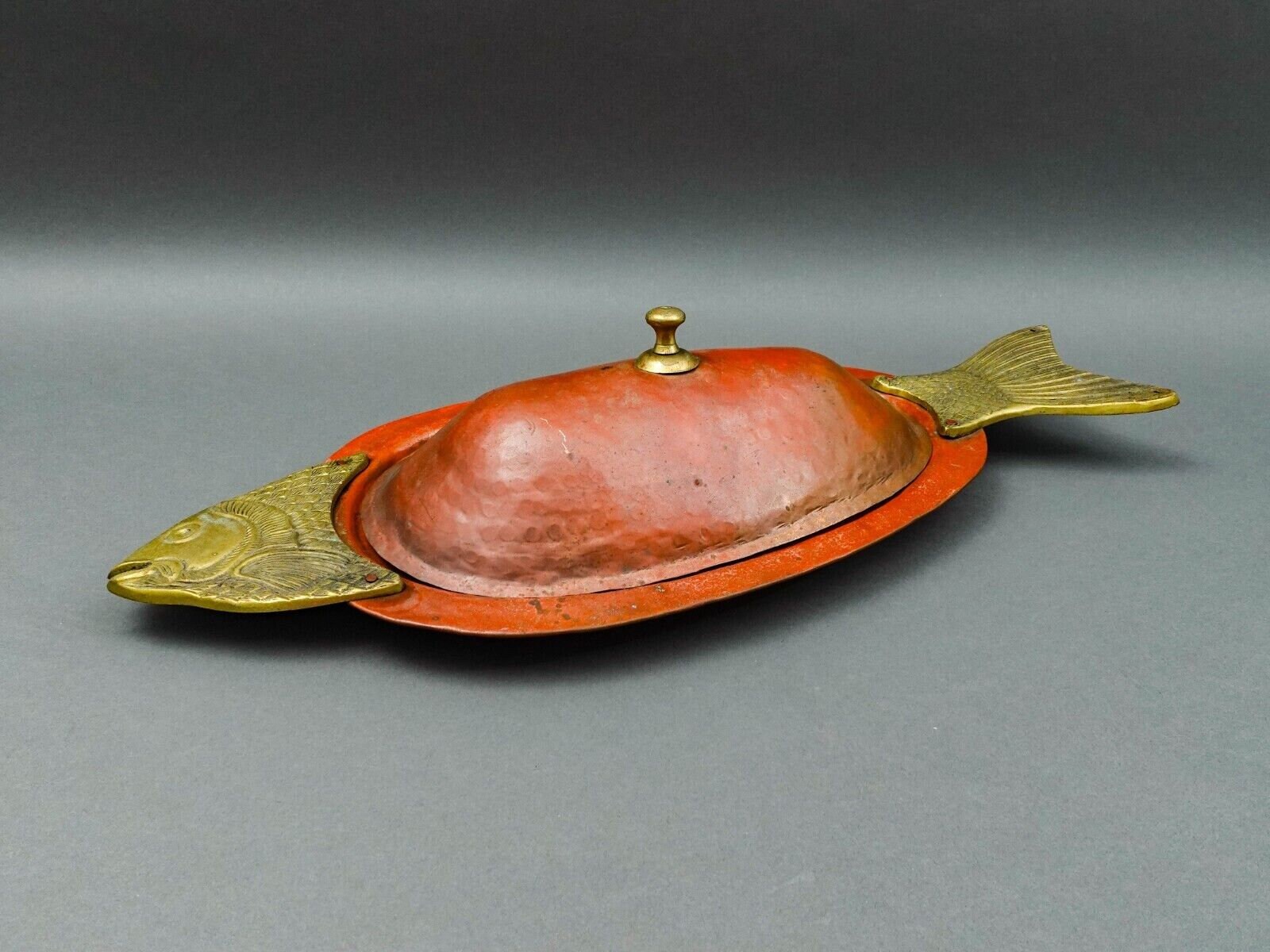 Vintage Large Hammered Copper Brass Fish Lidded Pan Poacher Serving ...