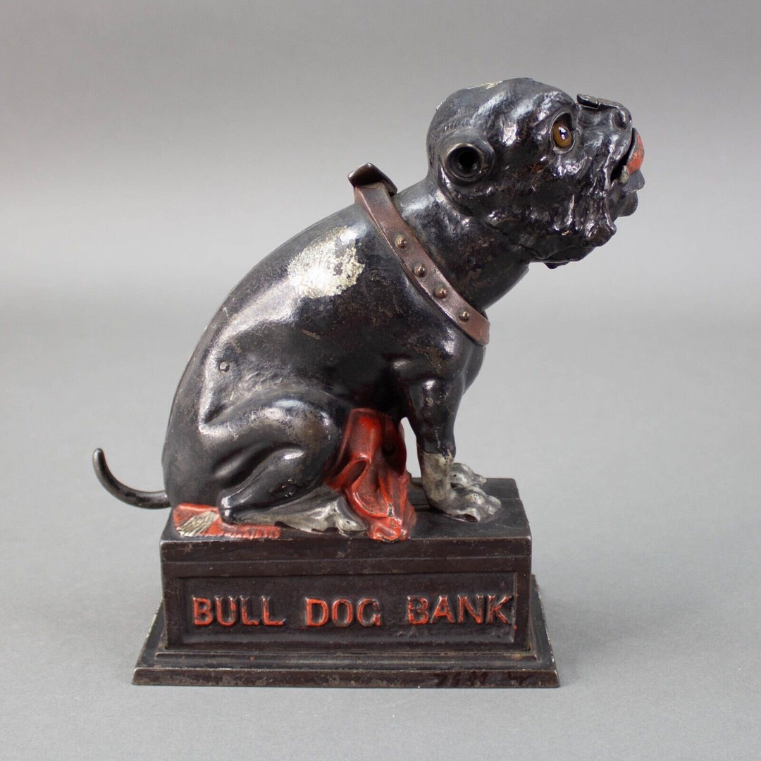J & E Stevens Cast Iron Bull Dog Bank Coin on Nose (red Blanket) Cir ...