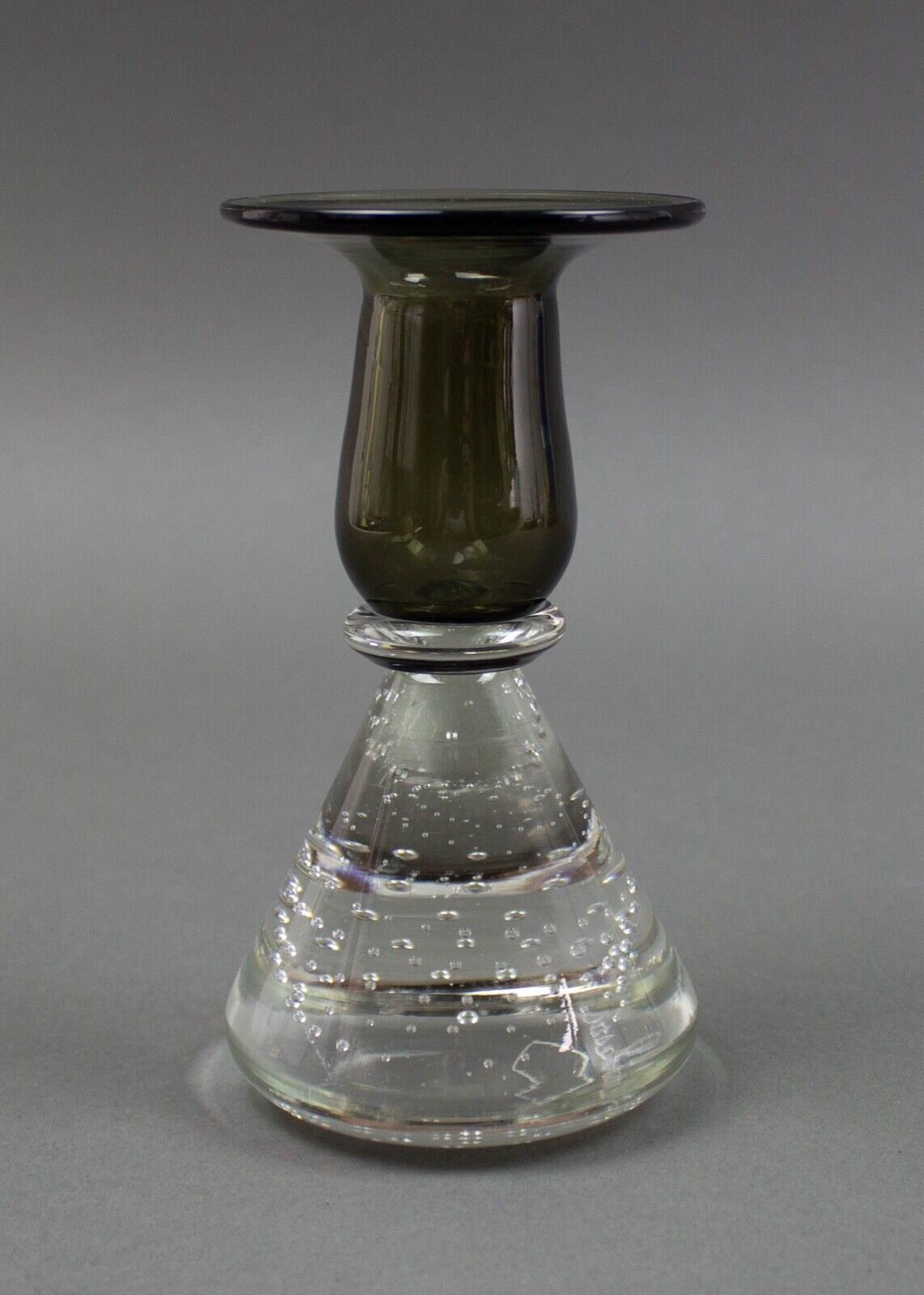 Blenko Glass Carl Erickson Smoke Controlled Bubble MCM Candlestick ...