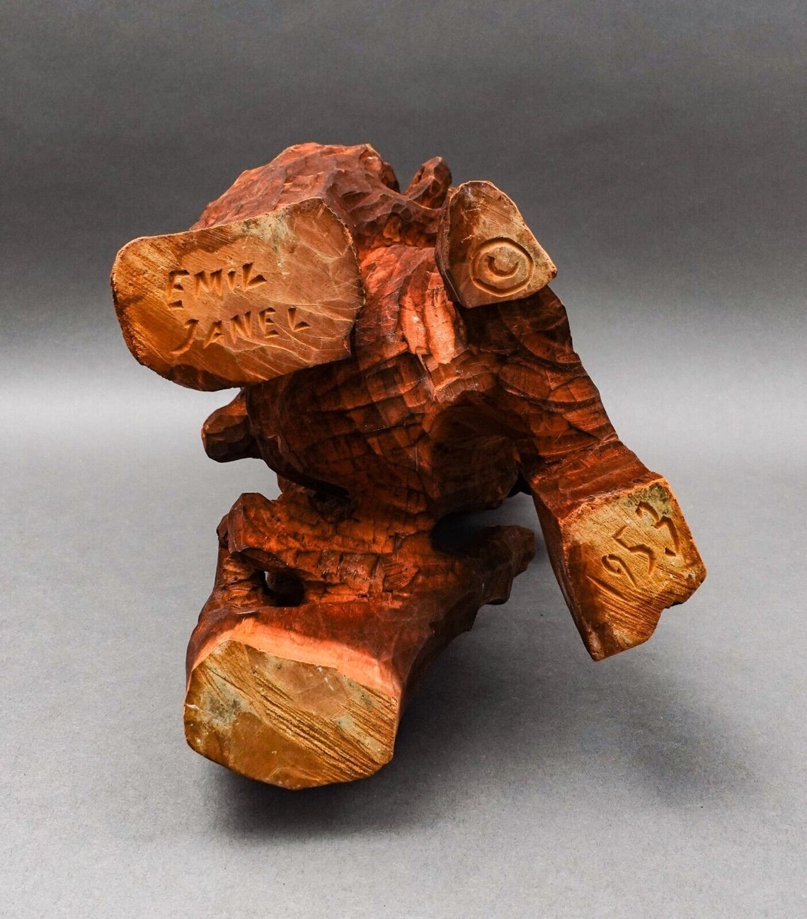 Emil Janel Sweden Signed Master American Wood Carver Large Face Figure ...