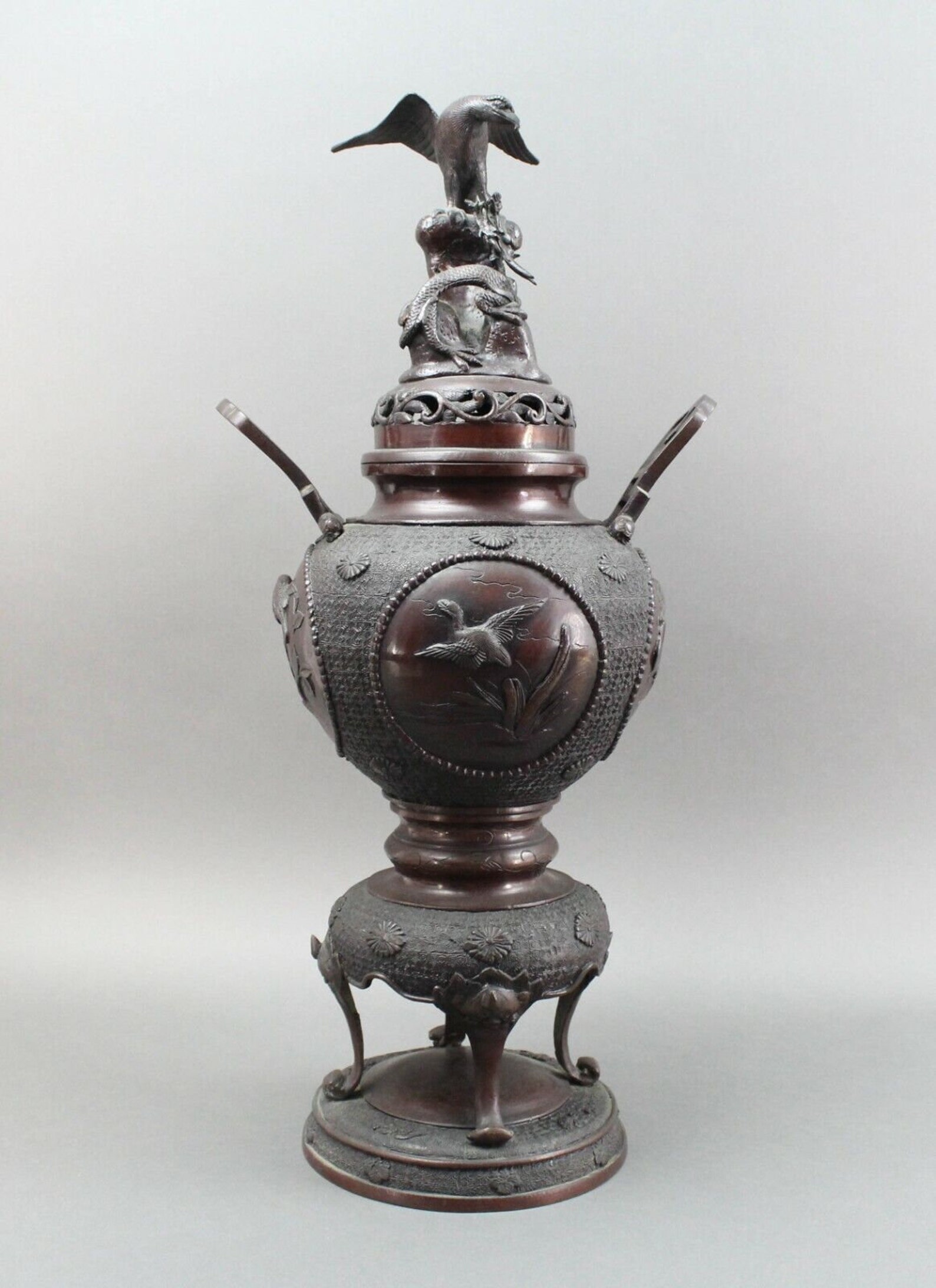 Monumental Antique Japanese Bronze Censer Koro Incense Burner Eagle ...