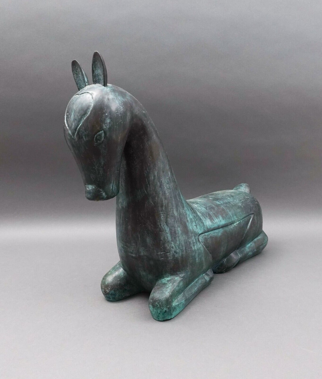 Maitland Smith Vintage Verdigris Bronze Recumbent Foal Statue Sculpture ...