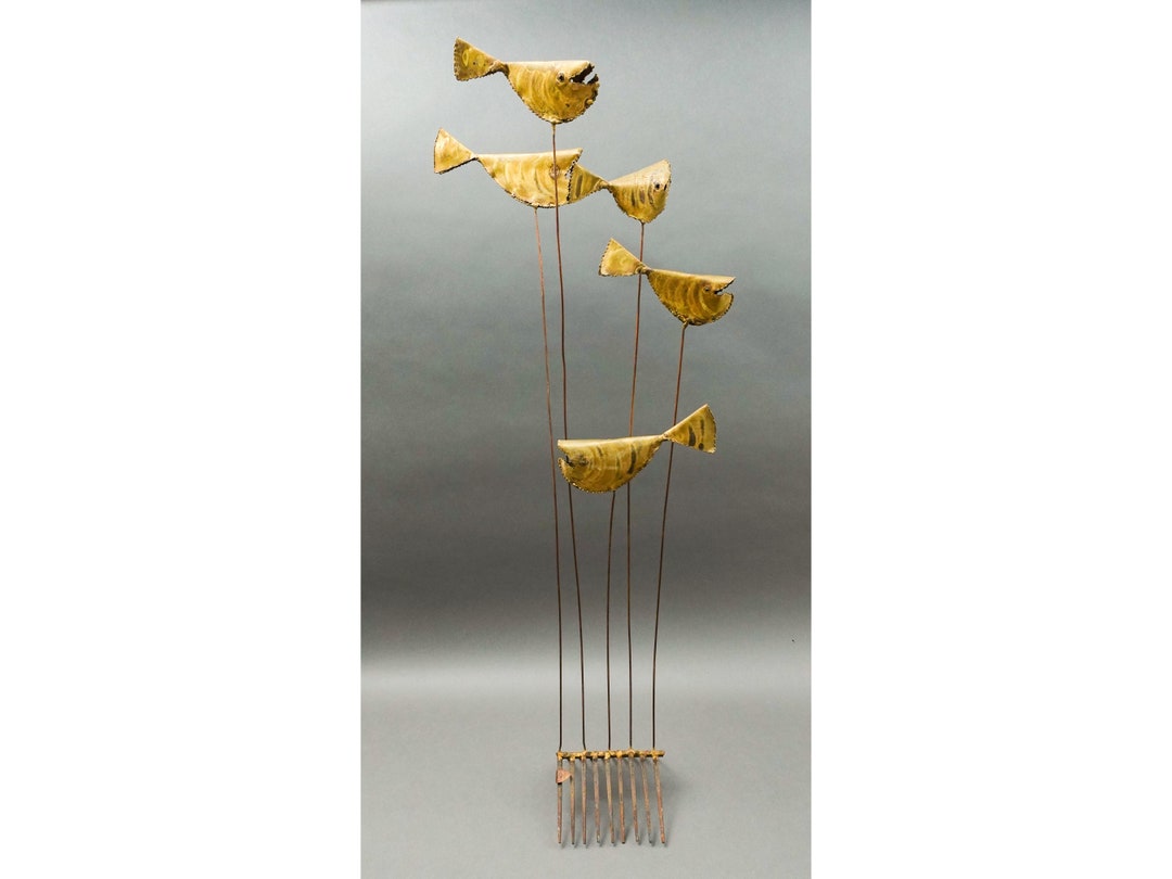 Degroot Brutalist MCM Mixed Metal Brass Copper Iron Kinetic 5 Fish ...