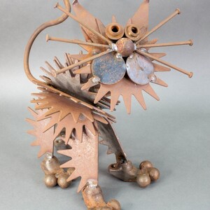 Cat Sculpture Welded Scrap Metal Nails Handmade Industrial Yard Folk ...