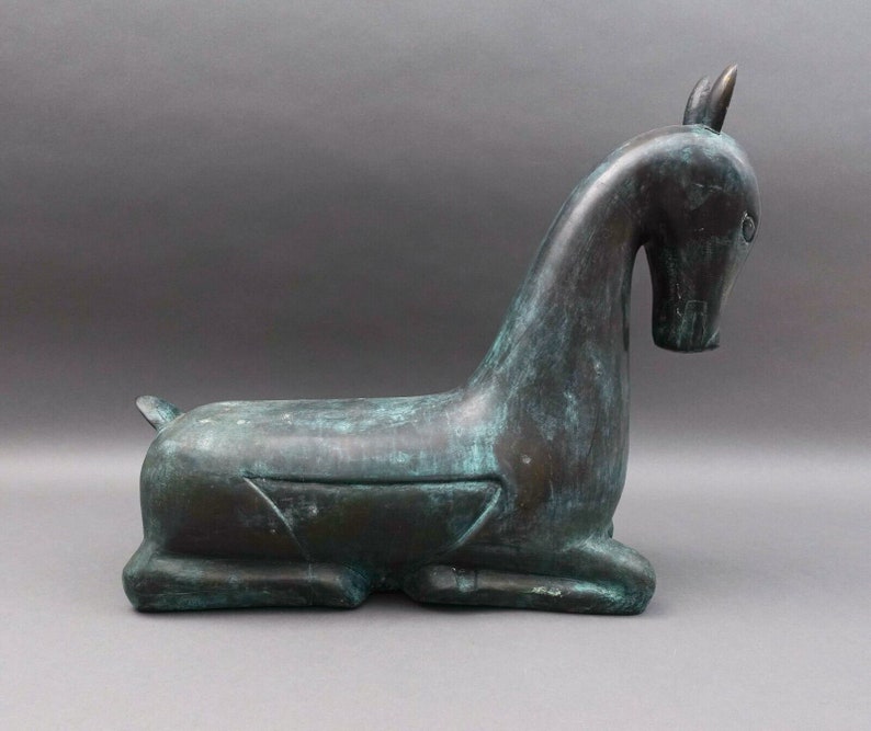 Maitland Smith Vintage Verdigris Bronze Recumbent Foal Statue Sculpture ...