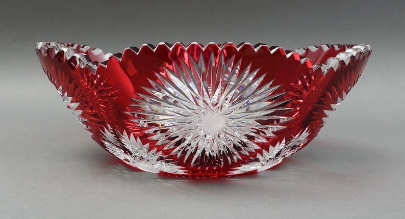 Bohemian Czech Ruby Red Sawtooth Rim Cut to Clear Crystal Centerpiece ...