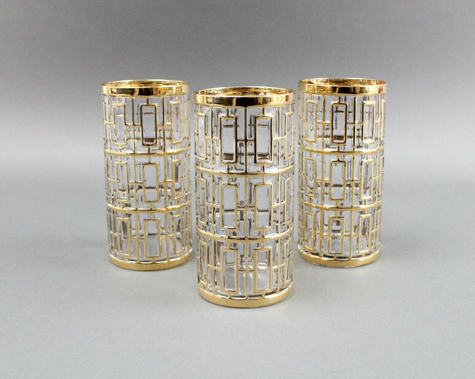 Imperial Glass Shoji Trellis 22K Gold Highball Glasses Tumblers 5 3/4 ...