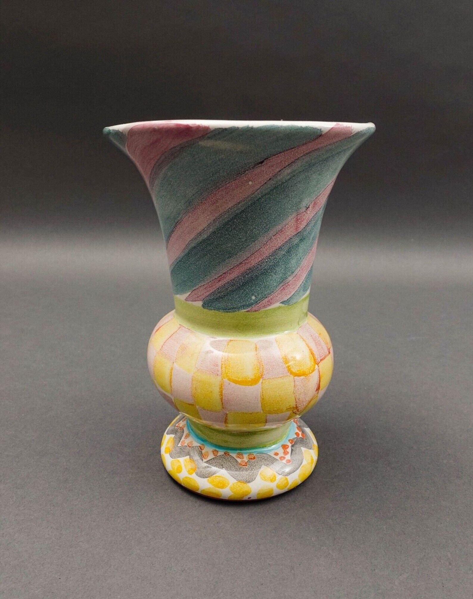 Mackenzie Childs Vintage Cayuga Hand Painted Art Pottery Footed Trumpet ...