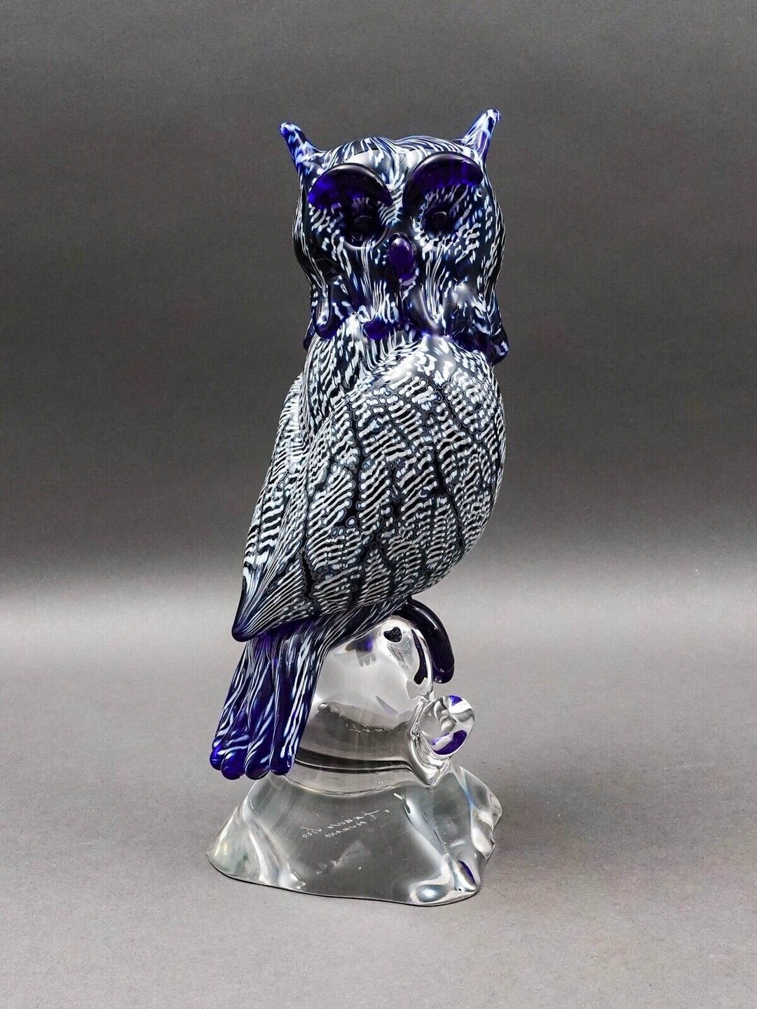 Seguso Viro Signed Large Blue & White Murano Glass Owl Figurine ...