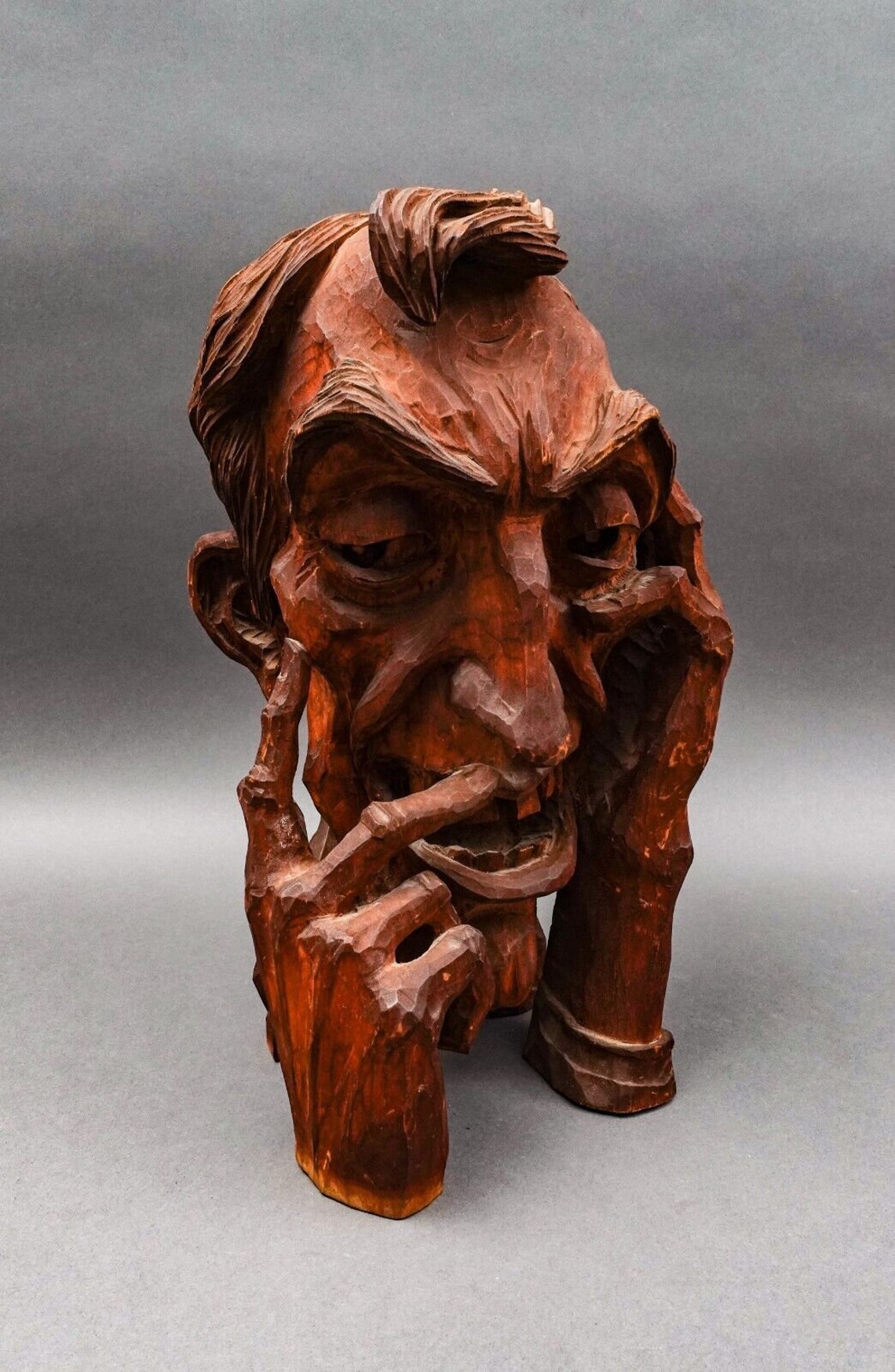 Emil Janel Sweden Signed Master American Wood Carver Large Face Figure ...
