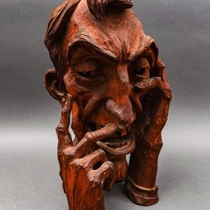 Emil Janel Sweden Signed Master American Wood Carver Large Face Figure ...
