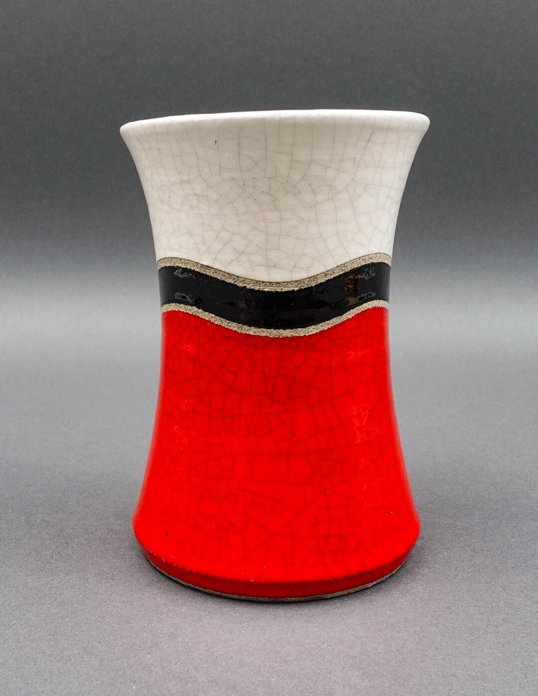 Charles Chrisco Signed Red Black White Raku Crackle Raku Art Pottery ...