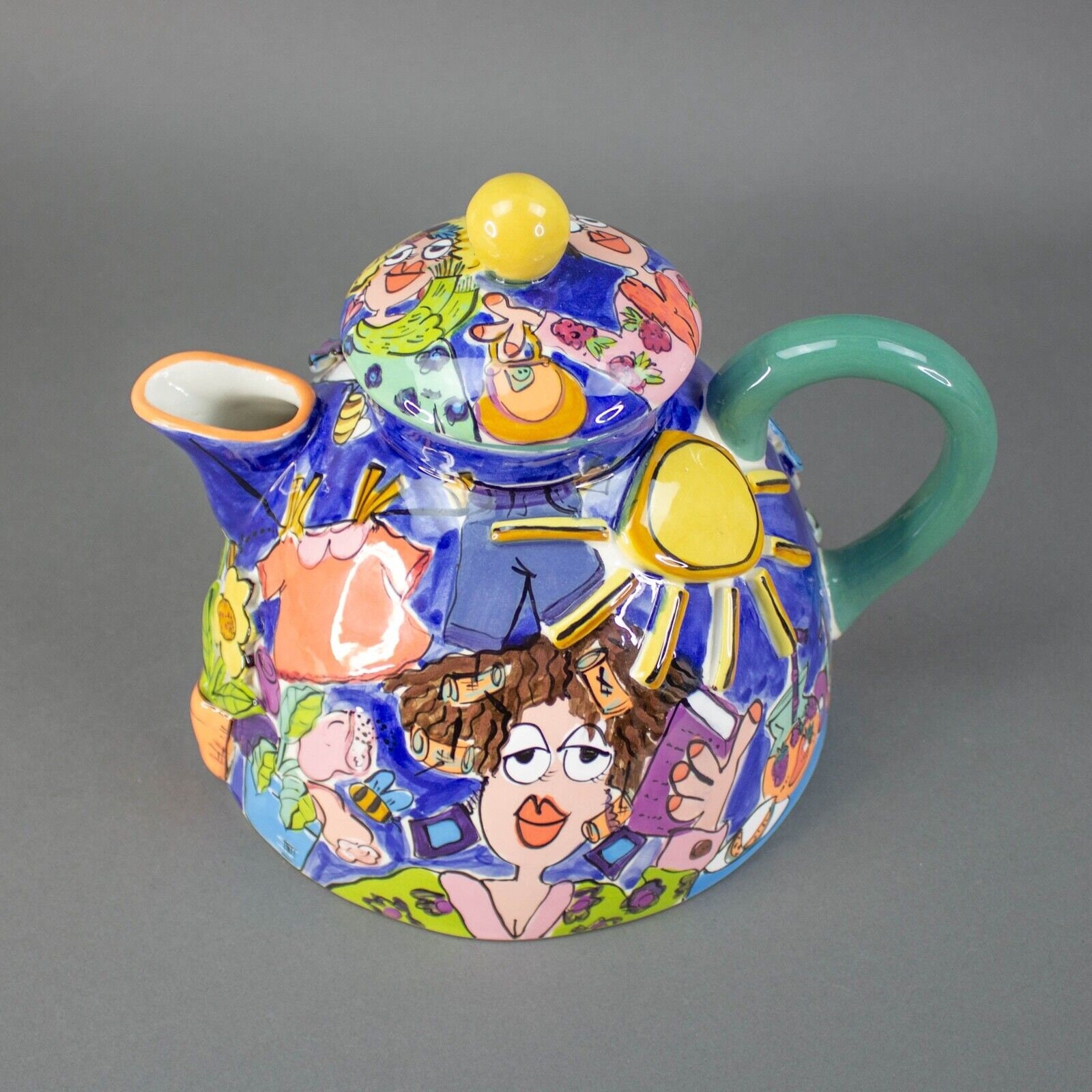 Fiona Collins Signed Hand Painted Colorful Ceramic Studio Art Pottery ...