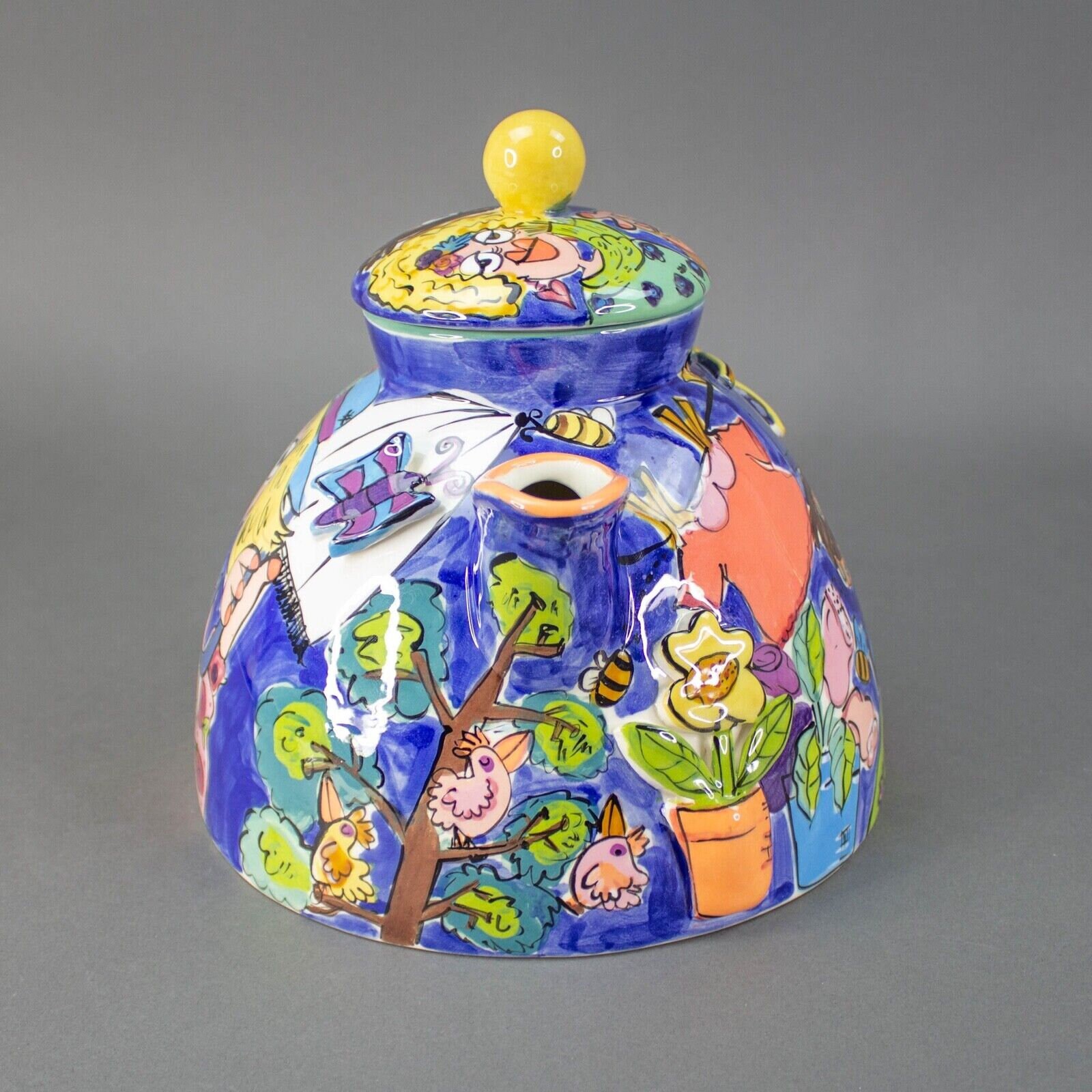 Fiona Collins Signed Hand Painted Colorful Ceramic Studio Art Pottery ...