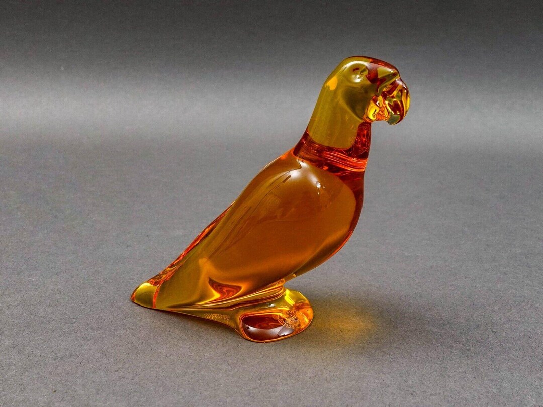 Baccarat Crystal France Signed Amber Orange Parrot Bird Figurine ...