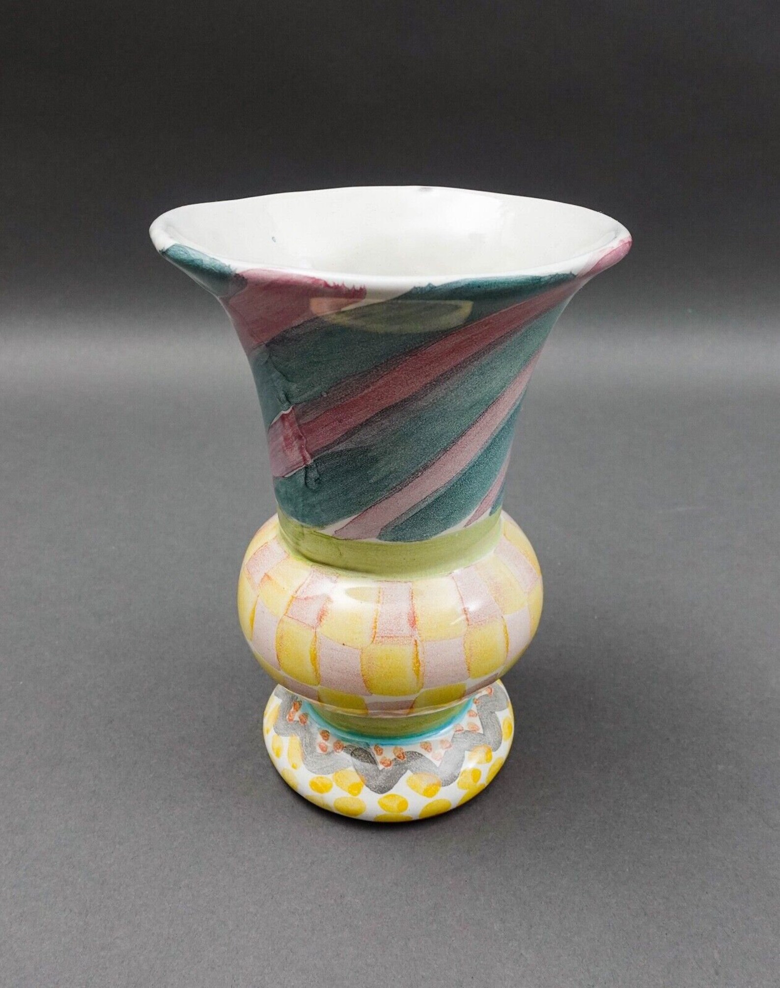 Mackenzie Childs Vintage Cayuga Hand Painted Art Pottery Footed Trumpet ...