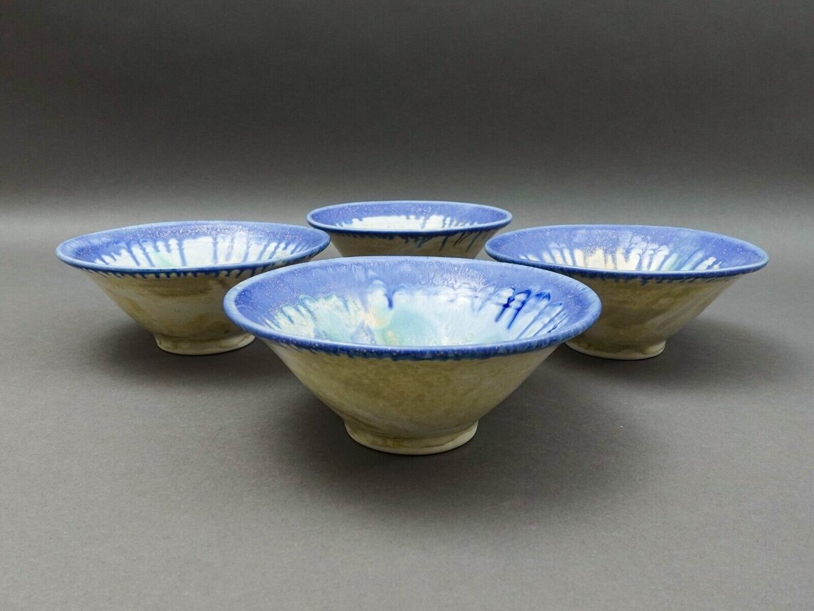 Edgecomb Potters Maine Blue Green Crystalline Glazed Art Pottery Bowl ...