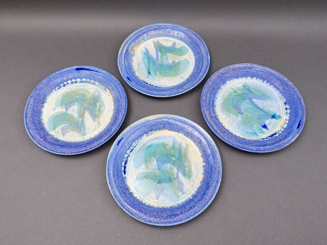 Edgecomb Potters USA Blue Green Glazed Porcelain Salad Plate Set of 4 ...