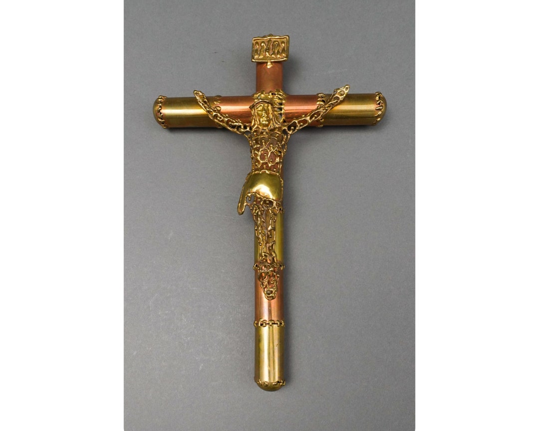 Inri Brutalist Mixed Metal Brass Copper Religious Wall Crucifix Cross ...