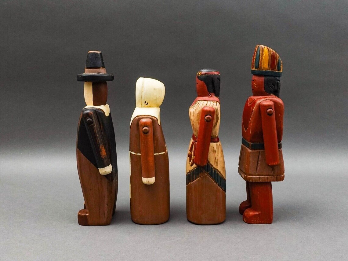 Wolf Creek 1992 Hand Carved Thanksgiving Pilgrims and Indians Figurines ...