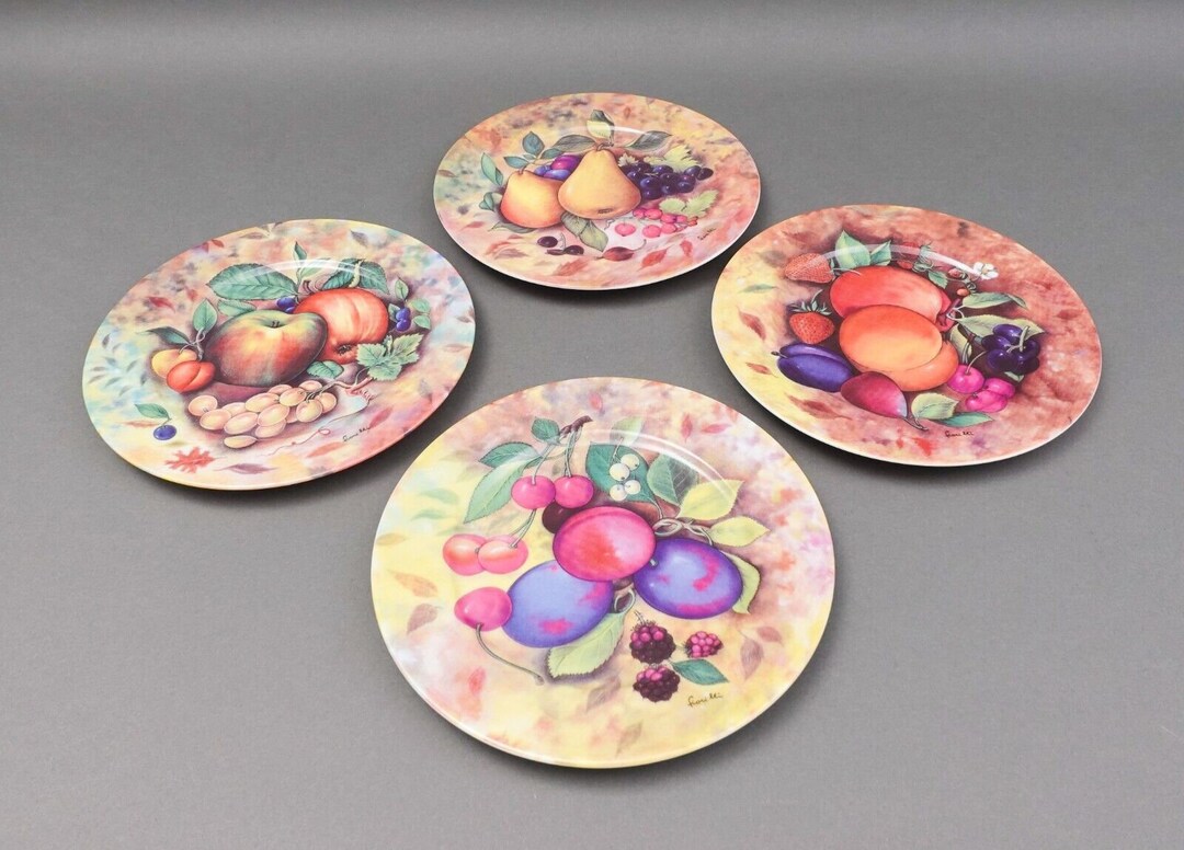I. Godinger Signed 1855 Email De Limoges Fruit 7.5 Dessert Plates Set ...