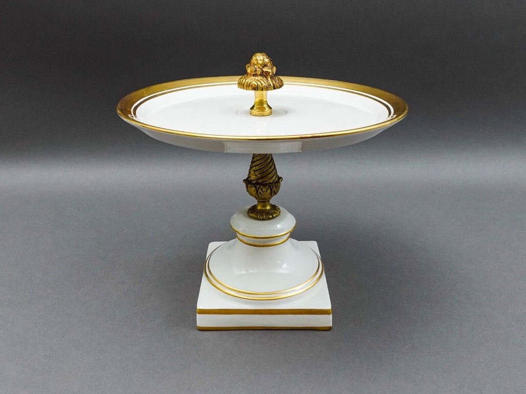 Mottahedeh Italy Gold Porcelain Pedestal Tazza Compote Server Dessert ...