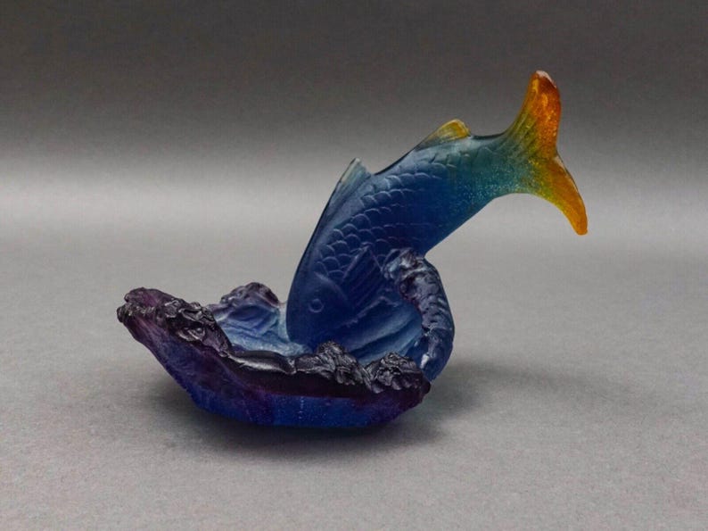 Daum France Signed Pate De Verre Fish Koi Art Glass Bowl Trinket Dish ...