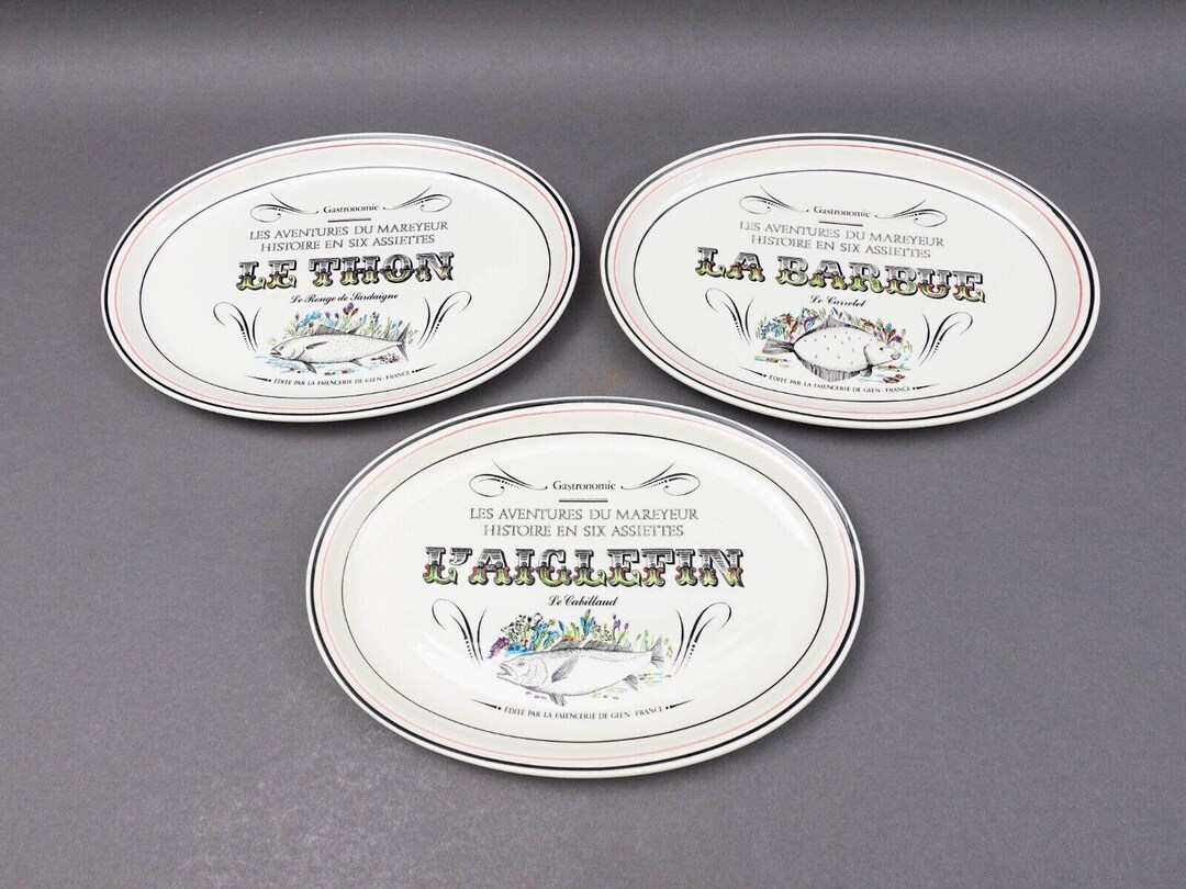 Gien France Les Adventures Du Mareyeur Thon Barbue L'aiglefin Oval Fish ...