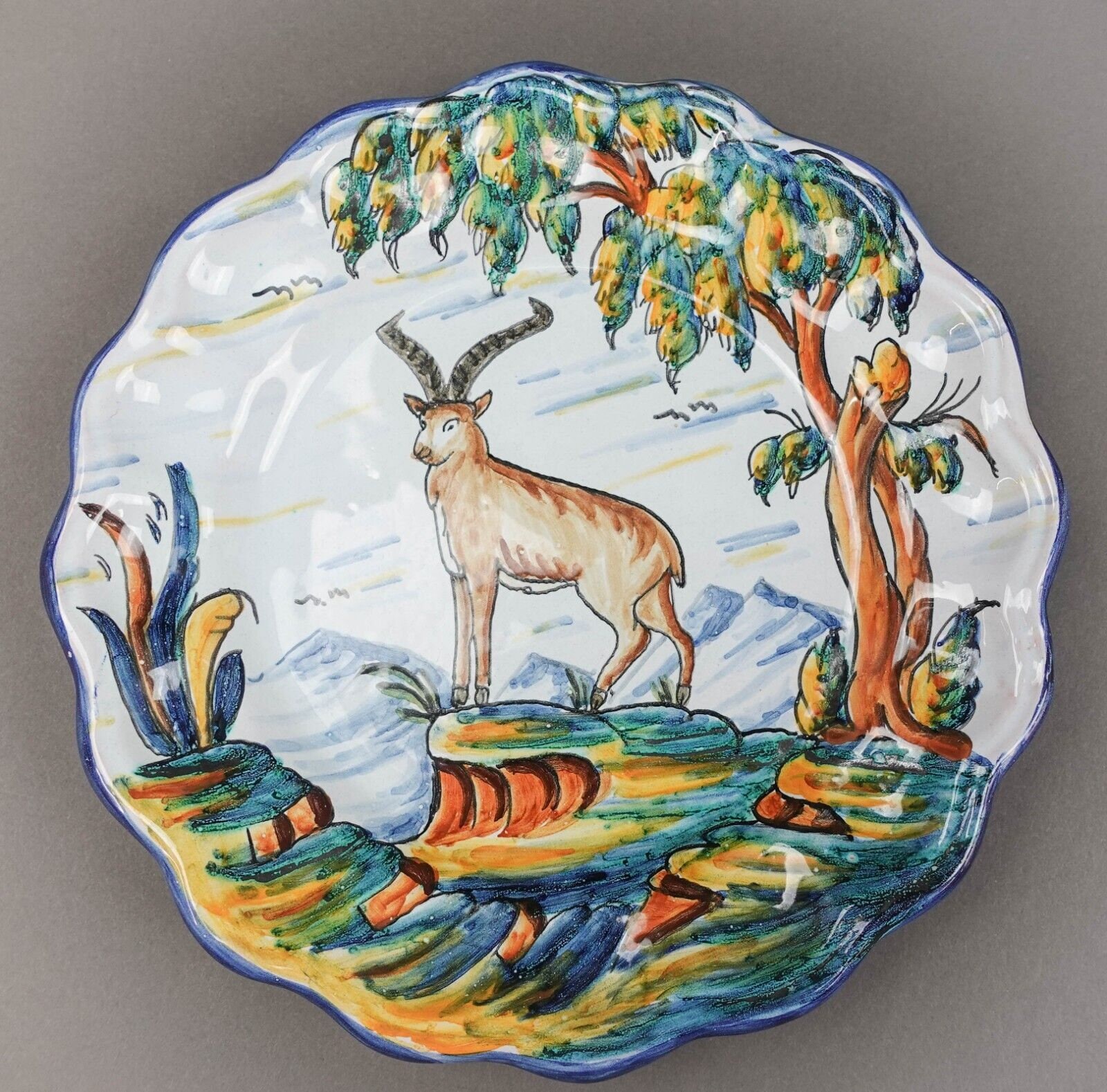 Talavera Spain Vintage Signed No. 25 Hand Painted Ibex Majolica 9" Wall ...