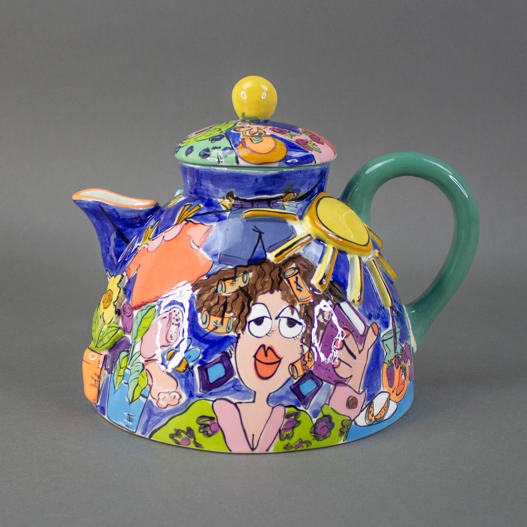Fiona Collins Signed Hand Painted Colorful Ceramic Studio Art Pottery ...