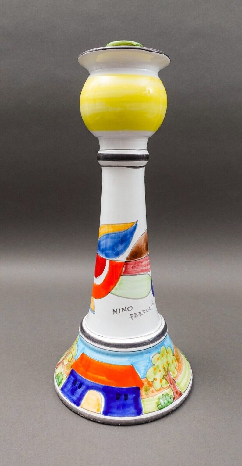 Nino Parrucca Italy Hand Painted Bird Art Pottery Candlestick Candle ...