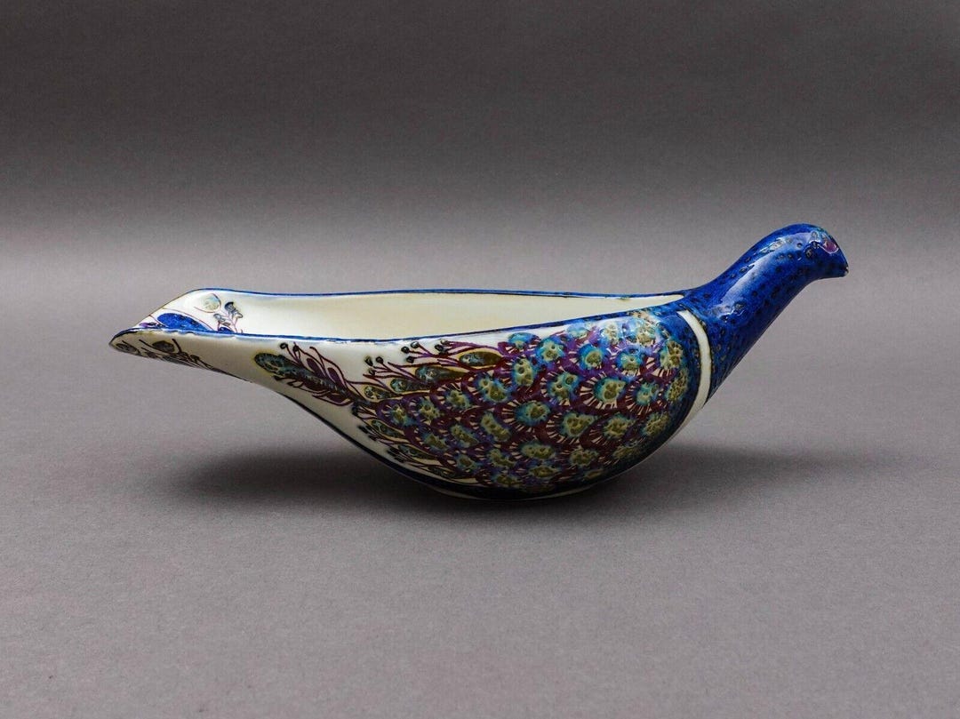 Royal Copenhagen Denmark Berte Jessen Fajance Pottery 431/2749 Peacock ...