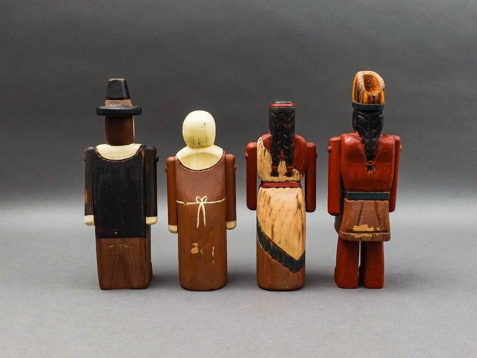 Wolf Creek 1992 Hand Carved Thanksgiving Pilgrims and Indians Figurines ...