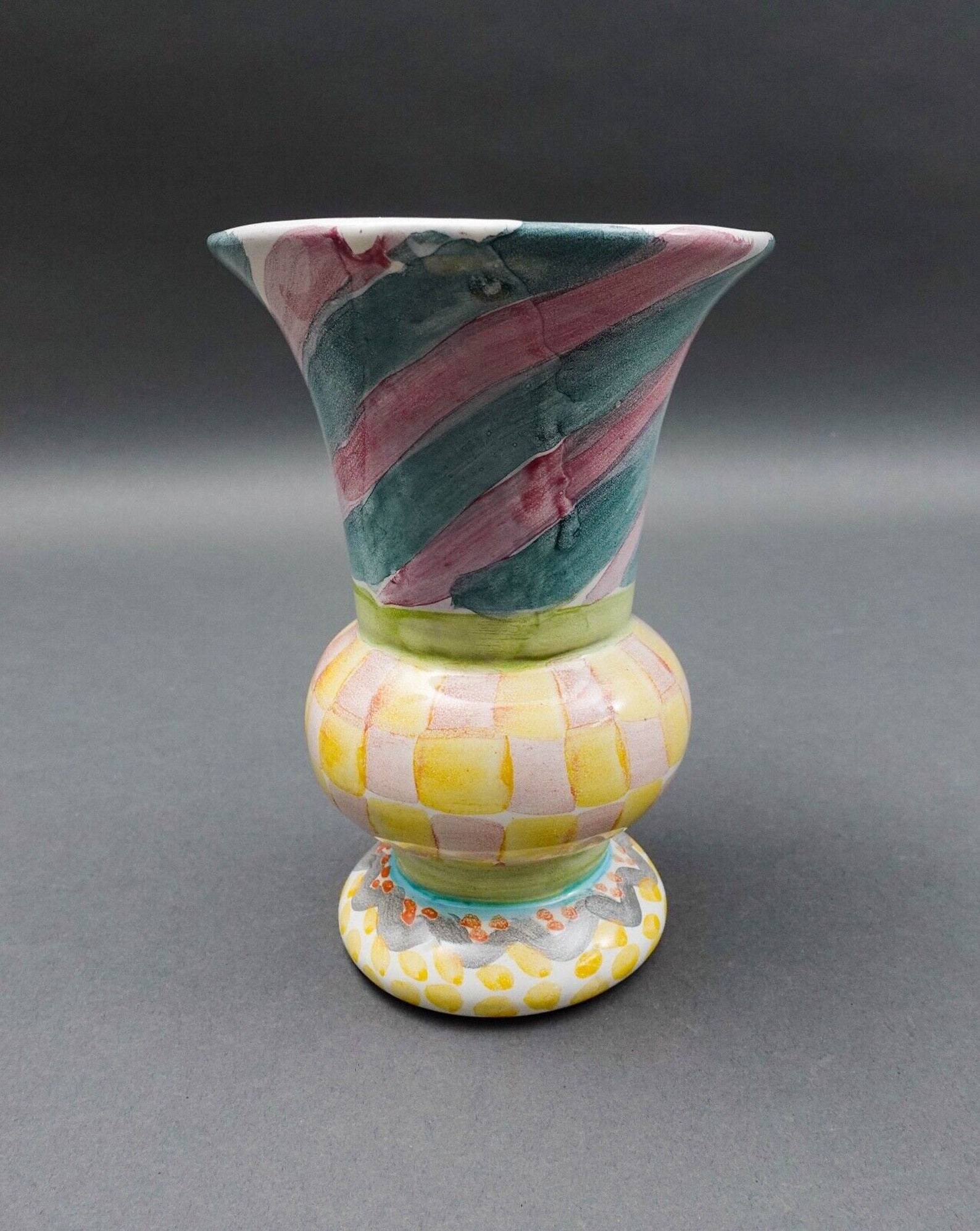 Mackenzie Childs Vintage Cayuga Hand Painted Art Pottery Footed Trumpet ...