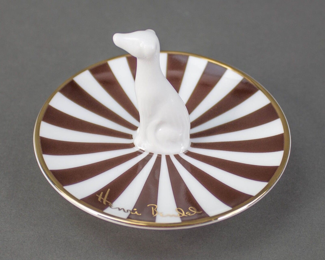 Henri Bendel Whippet Ring Dish Ceramic Dog Centennial Stripes Ltd Ed ...