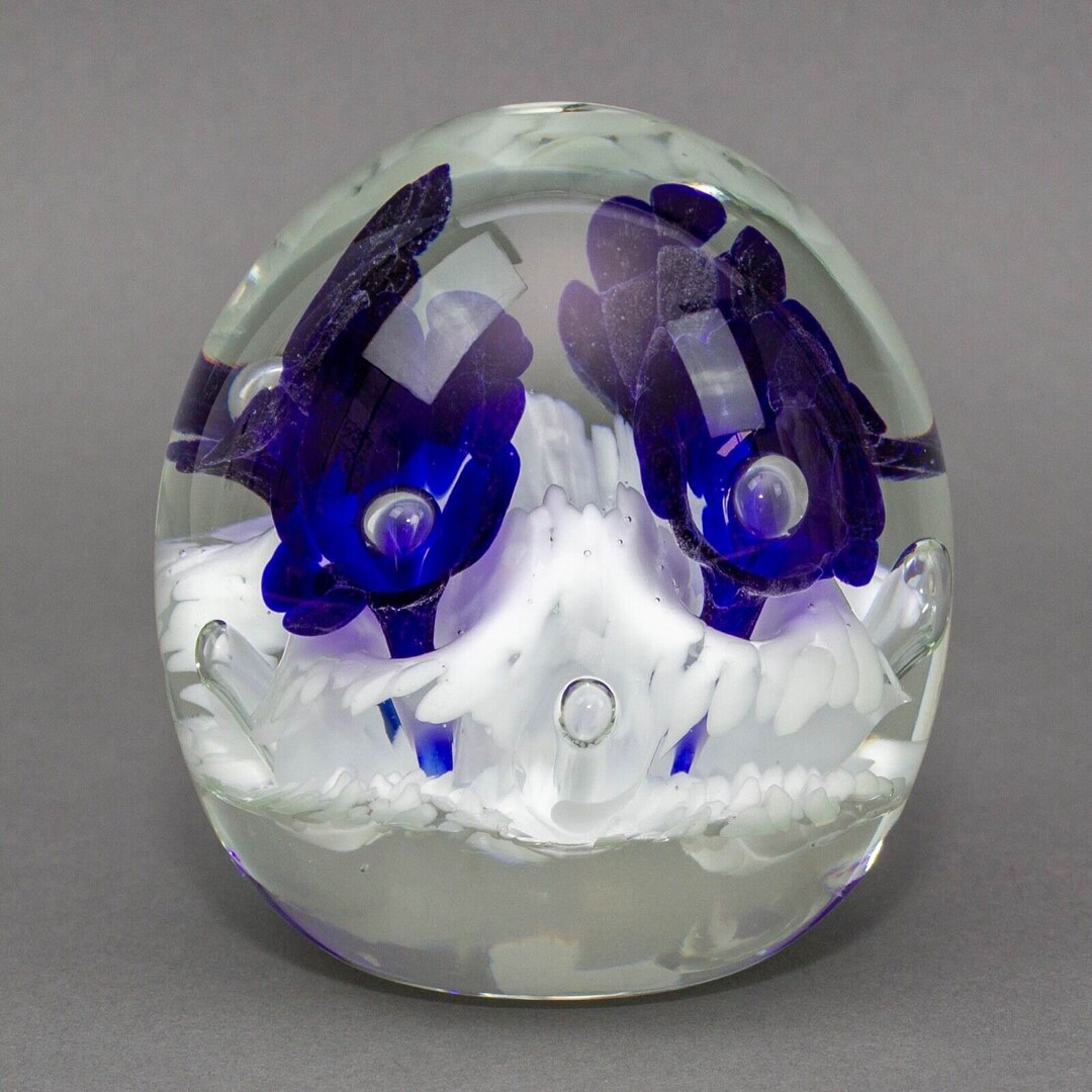 Joe Rice 1998 Art Glass Paperweight Trumpet Icepick Lilies Flowers With ...