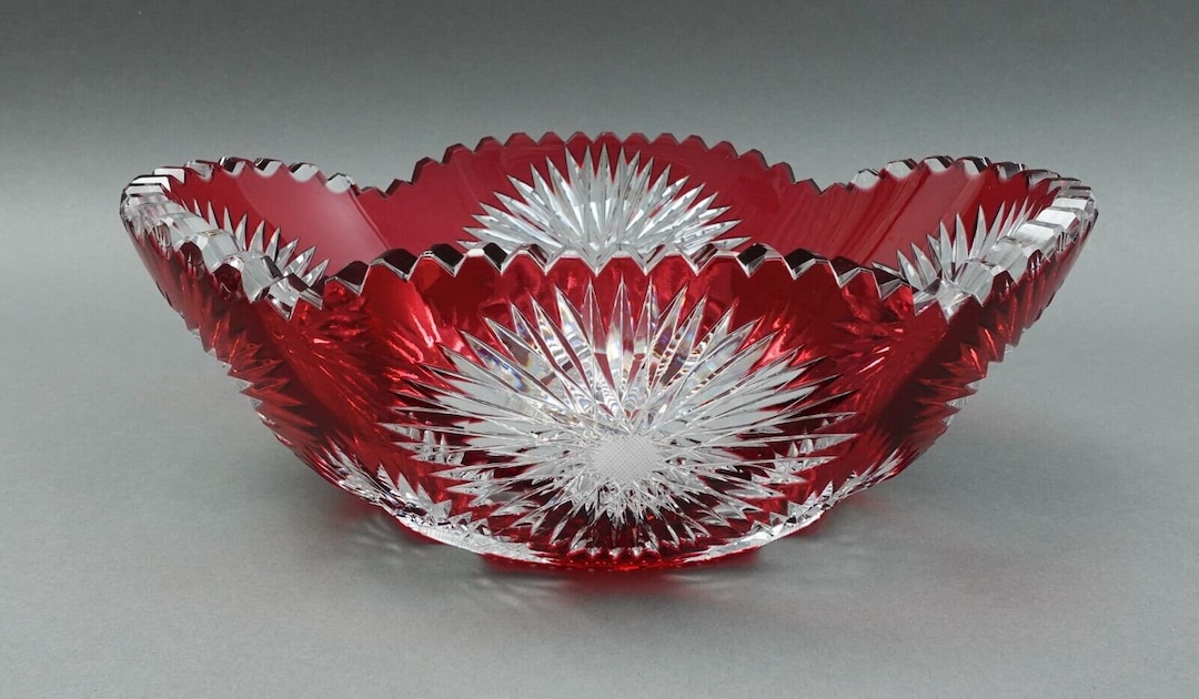 Bohemian Czech Ruby Red Sawtooth Rim Cut to Clear Crystal Centerpiece Bowl - Etsy