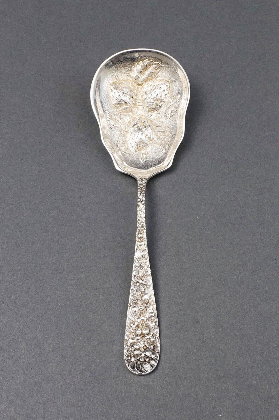 Stieff Rose Sterling Silver 8 Strawberry Berry Repousse Serving Spoon ...