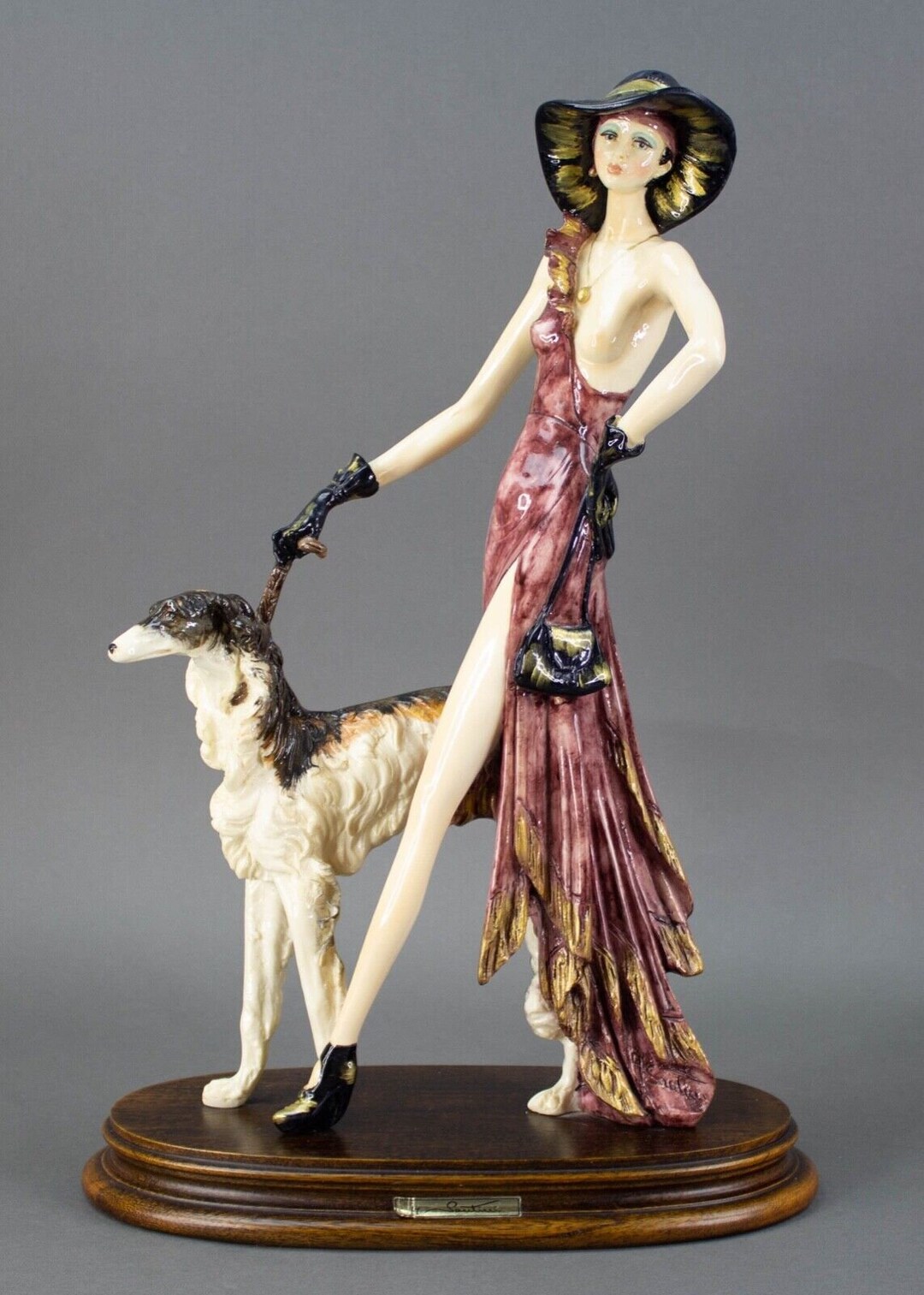 Alfredo Santini Signed Italian Elegant Lady With Borzoi Dog Sculpture ...
