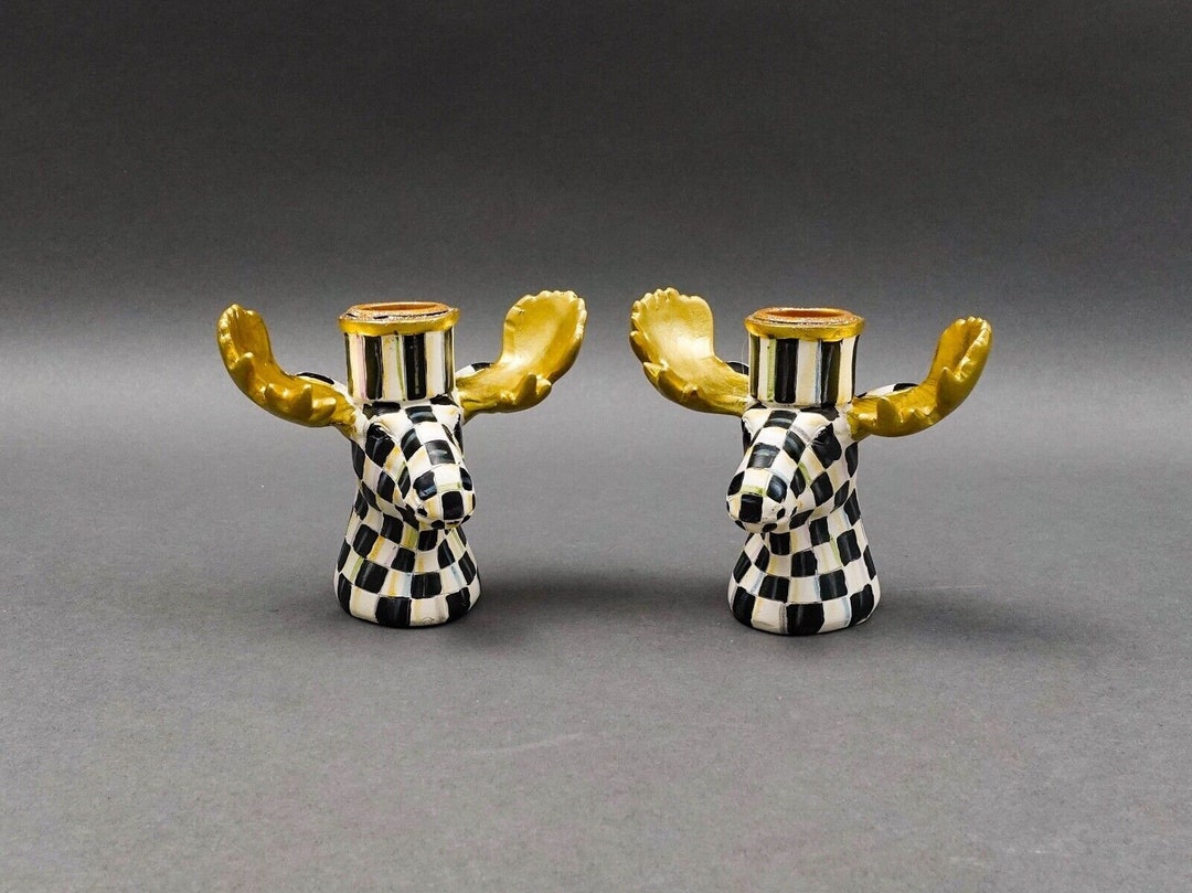 Mackenzie Childs Courtly Check Moose Candlestick Candle Holder - Etsy