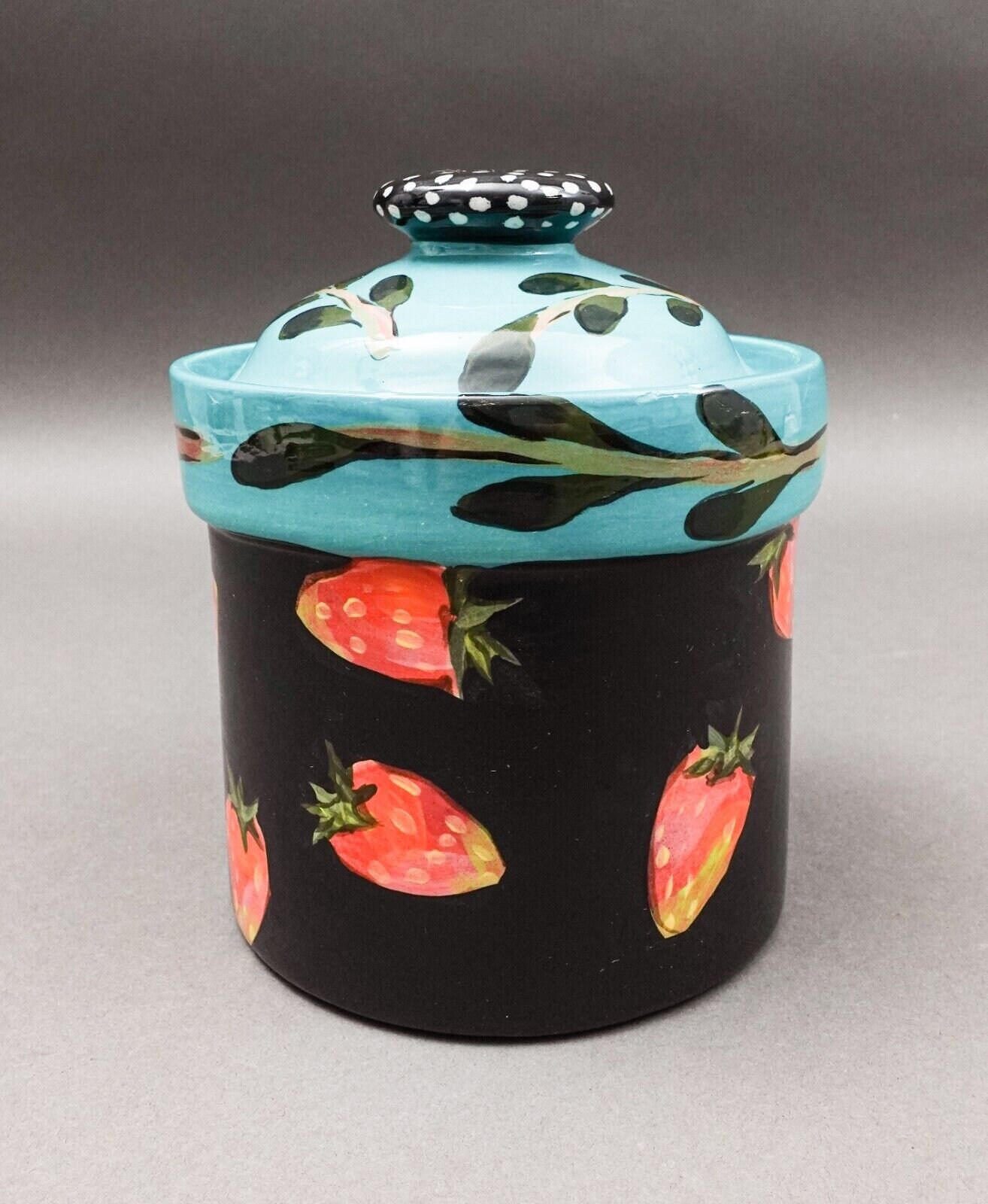Droll Designs Hand Painted Strawberry Fruit Art Pottery Lidded Jar ...