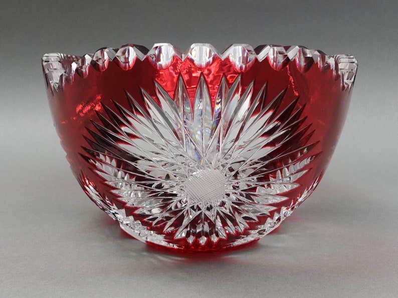 Bohemian Czech Ruby Red Sawtooth Rim Cut to Clear Crystal Centerpiece ...