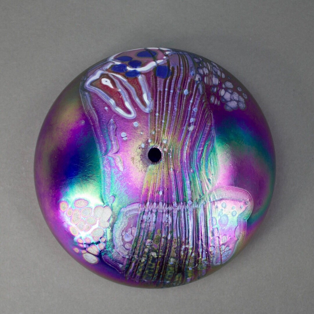 Glasshouse Signed 1990 Iridescent Studio Art Glass Oil Lamp Bud Vase ...
