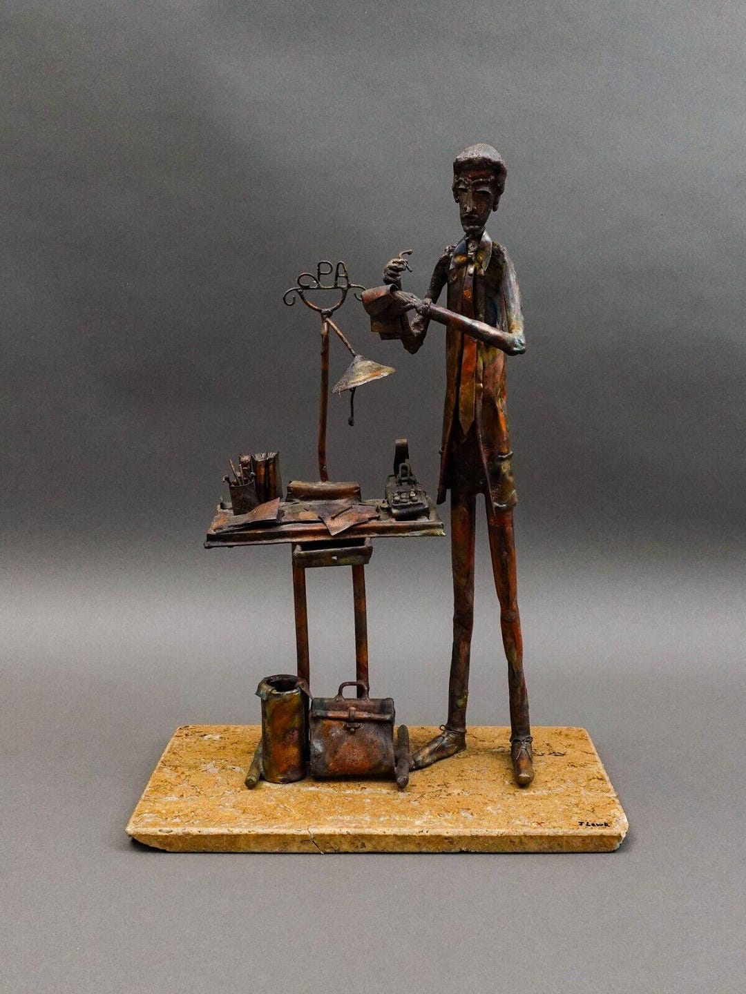 Jim Lewk Signed Brutalist CPA Copper Art Sculpture W/ Marble Base 16.25 ...