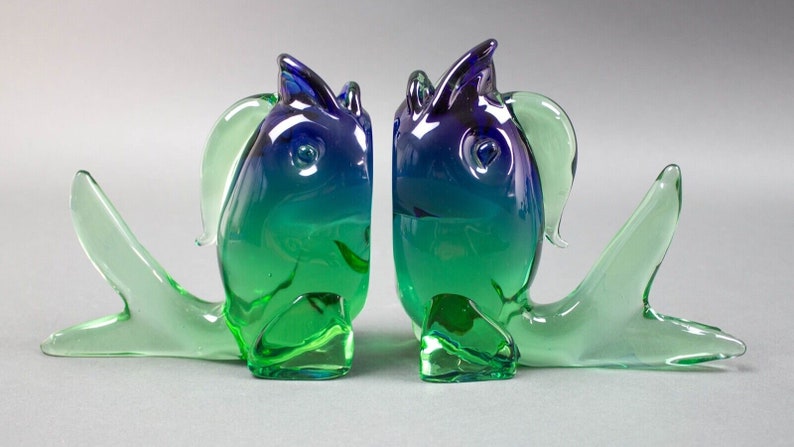 Archimede Seguso Italy Murano Glass Fish Bookends Sommerso Sculpture ...